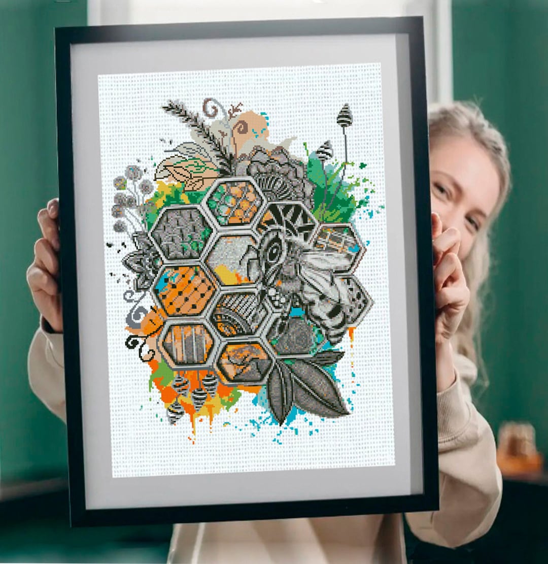 Wasp Cross Stitch Patterns, Wasp on Honeycombs, Honey Embroidery ...