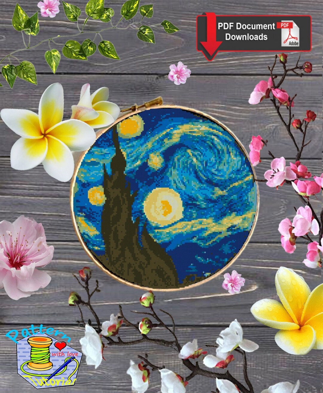 Starry Night Mini Cross Stitch Pattern, Small Mini, Miniature, Vincent ...