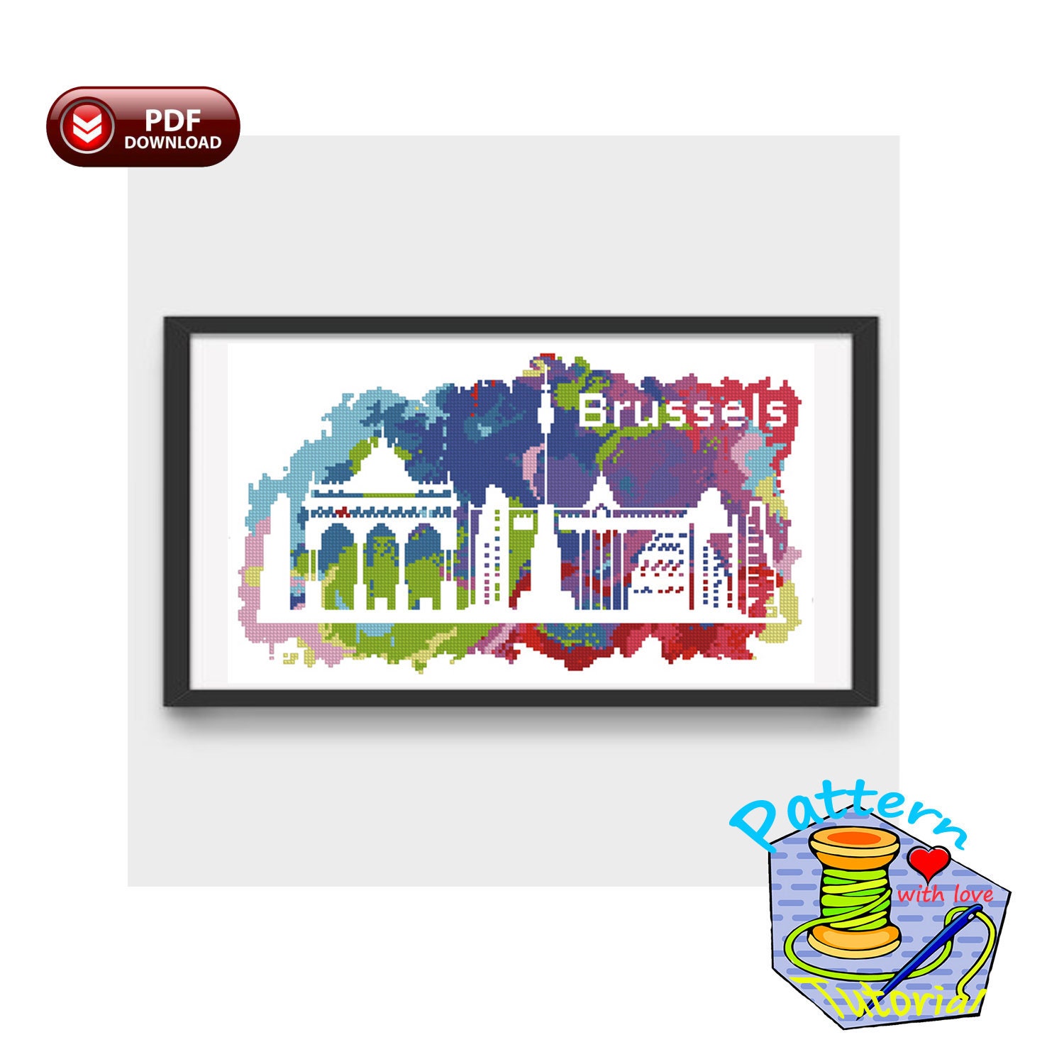 Brussels city Cross stitch pattern pdf 170 Travel cross | Etsy