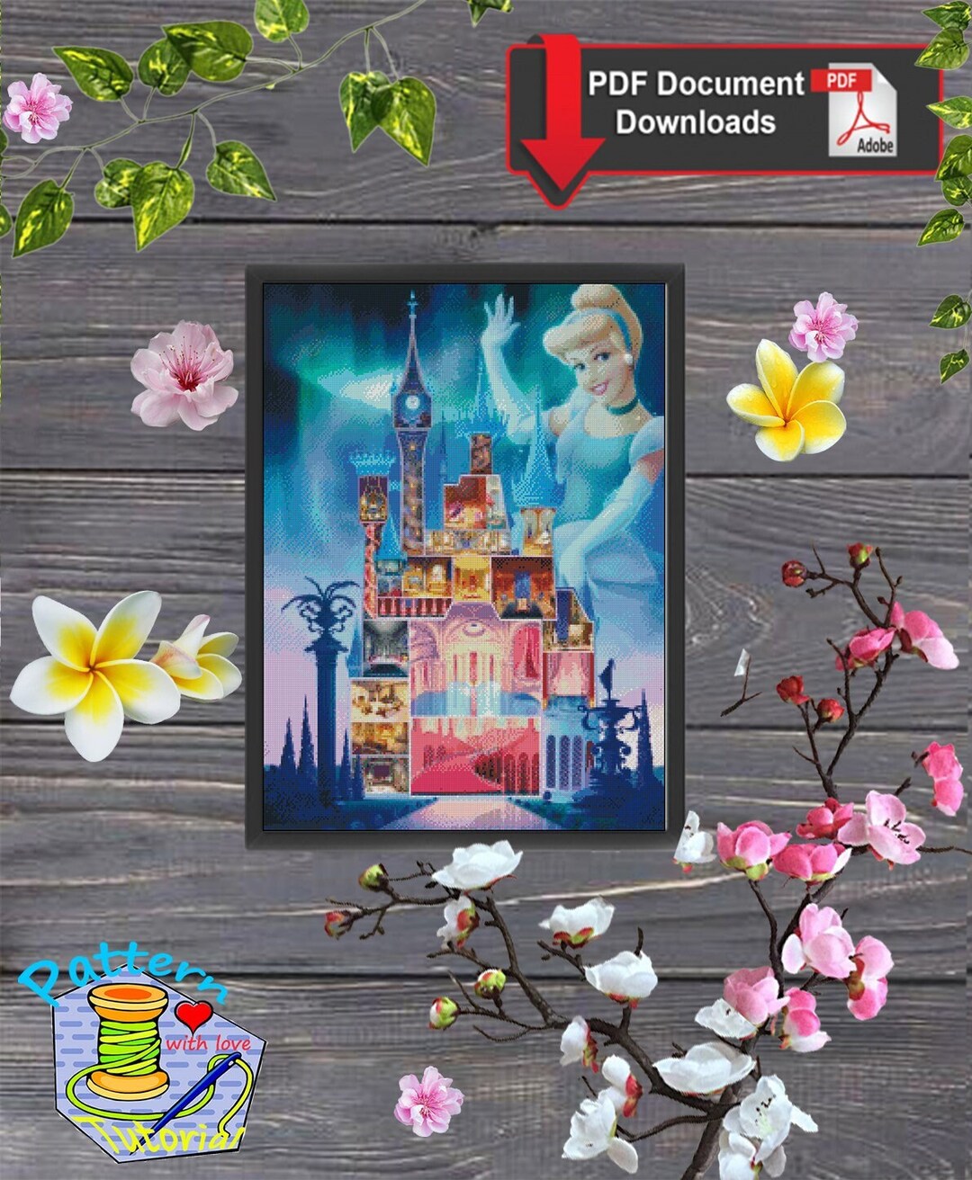 Cinderella Princess, Castle Cross Stitch Pattern, Cartoon Embroidery ...