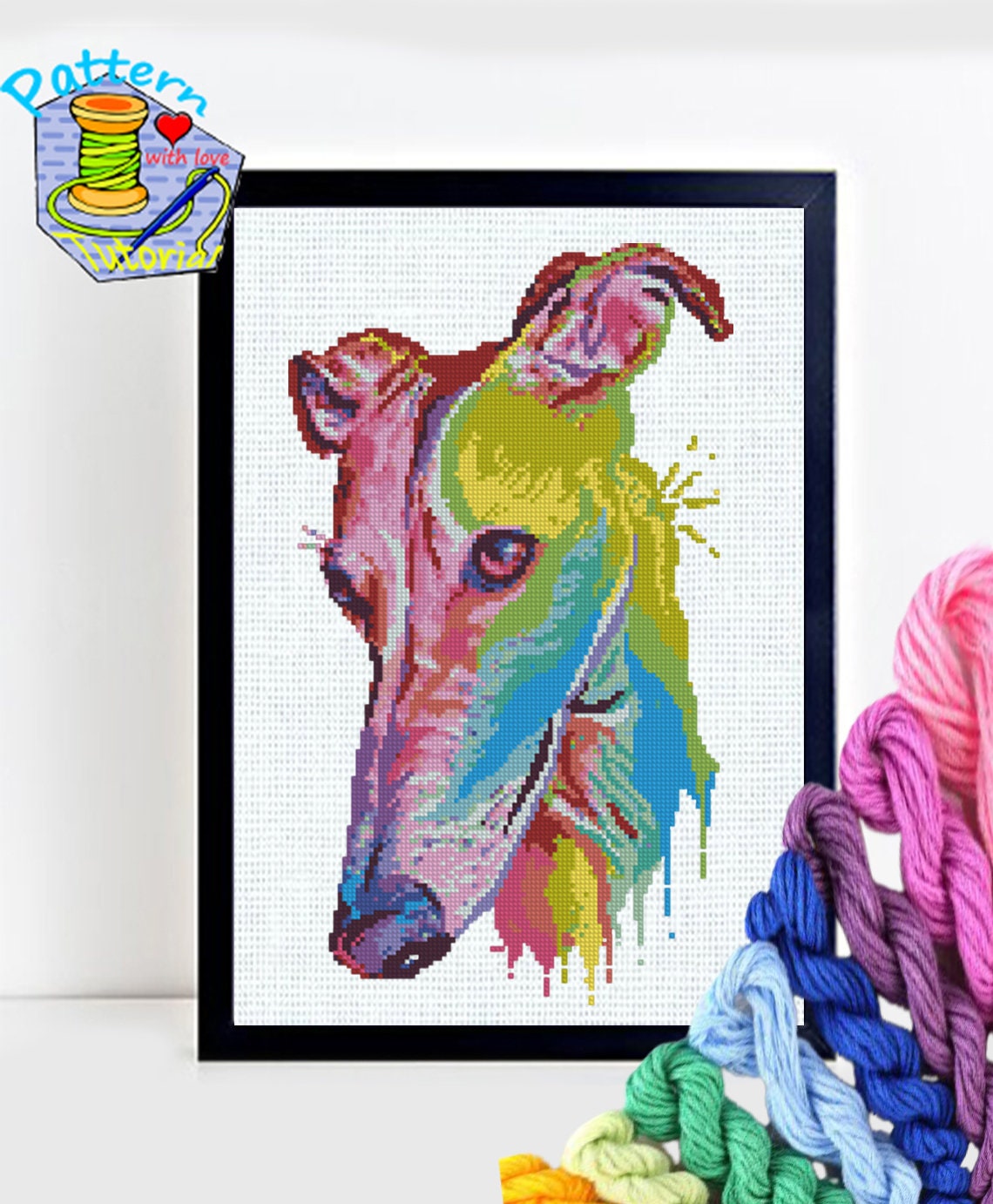 Greyhound 339 Modern Cross Stitch Pattern Pdf Watercolor | Etsy