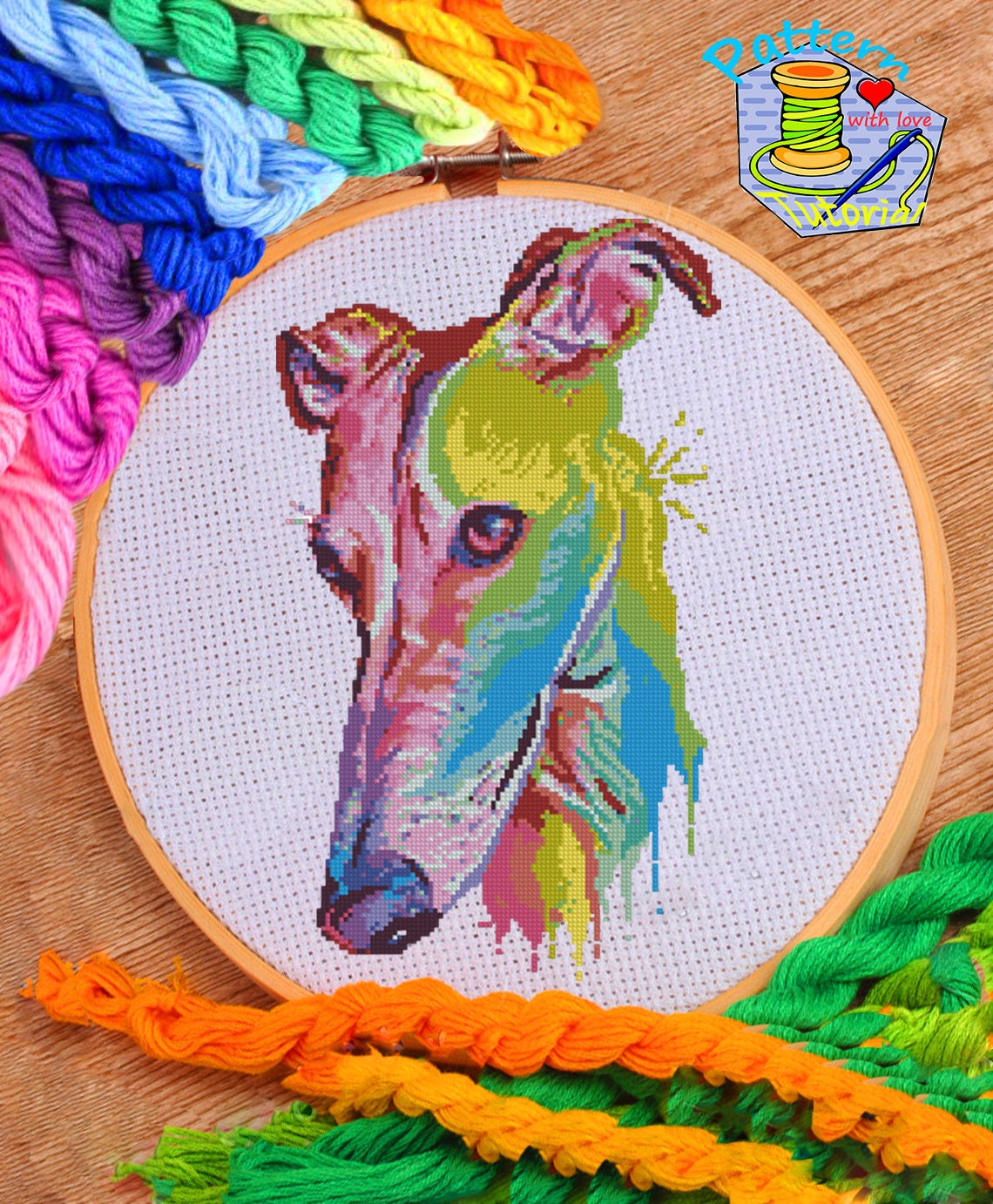 Greyhound 339 Modern Cross Stitch Pattern Pdf Watercolor | Etsy