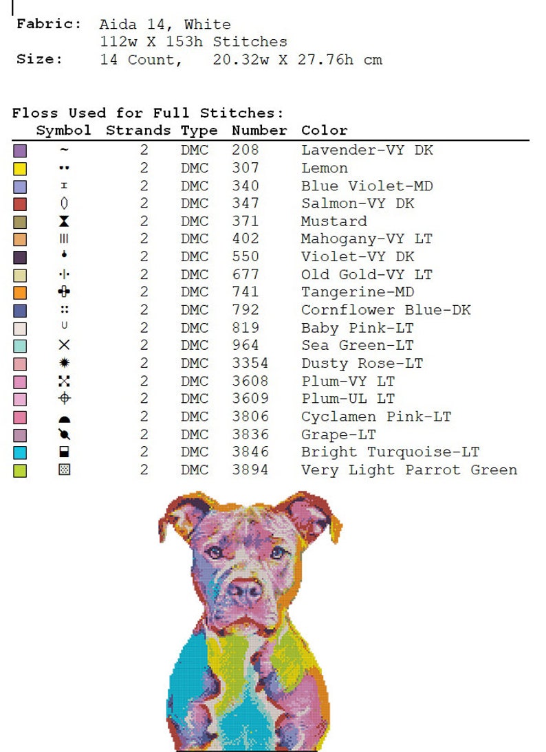 Pit Bull Cross Stitch Pattern PDF, Colorful Pitbull Dog Portrait ...