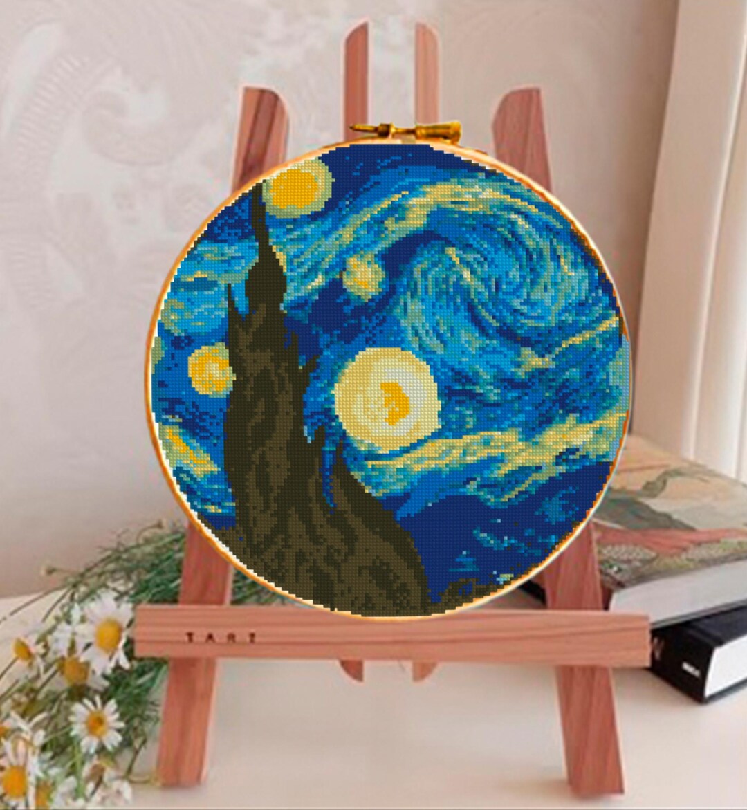 Starry Night Mini Cross Stitch Pattern, Starry Night Embroidery ...