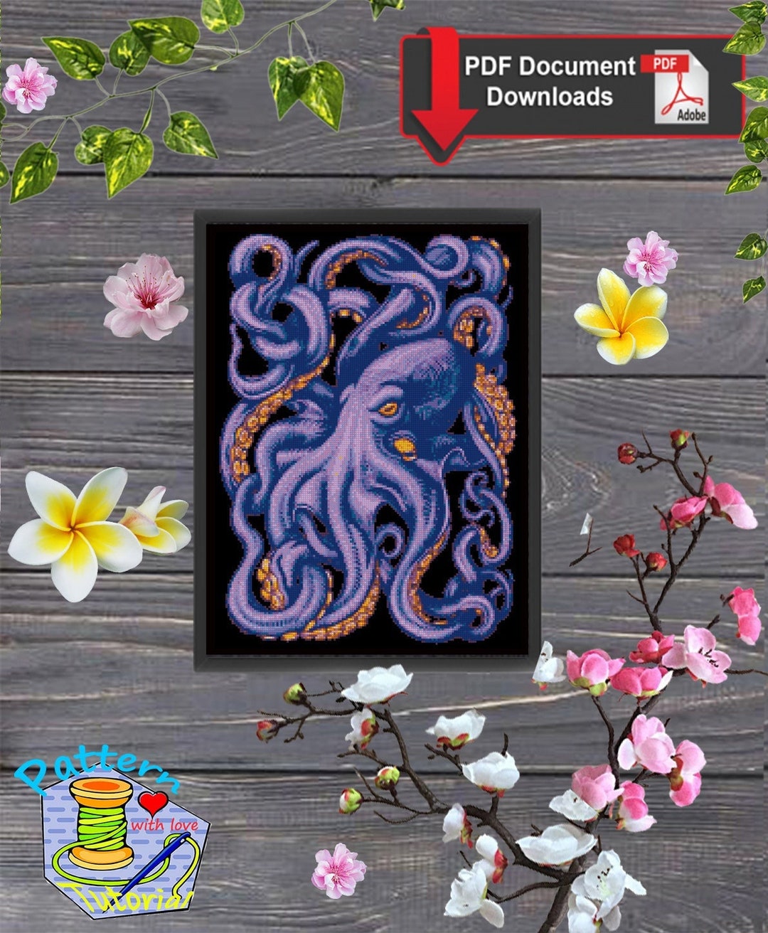 Embroidery Octopus,modern Cross Stitch Pattern, Ocean Sea Animals Cross ...