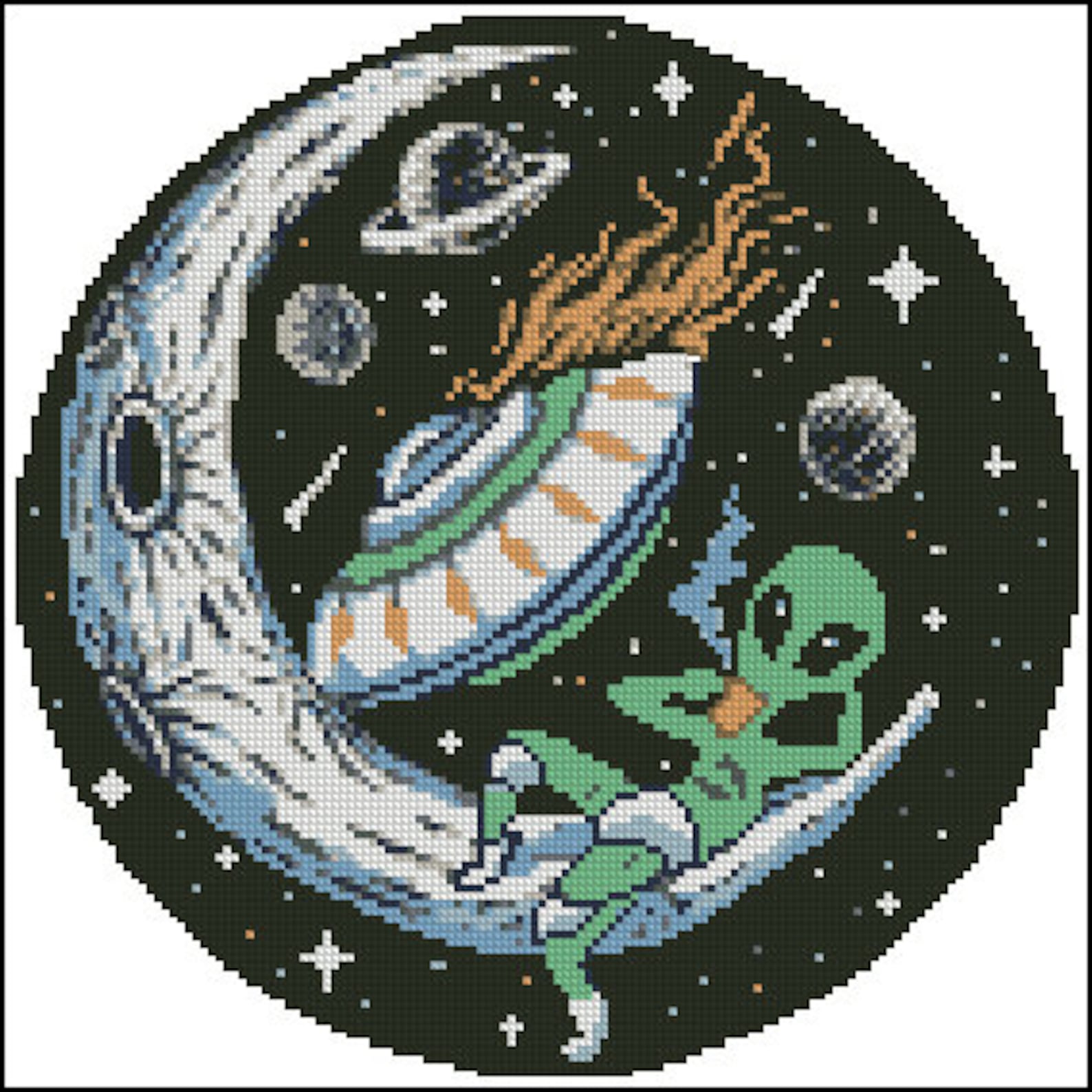 Alien UFO Cross Stitch Pattern PDF, Cute Space Alien Embroidery Design ...