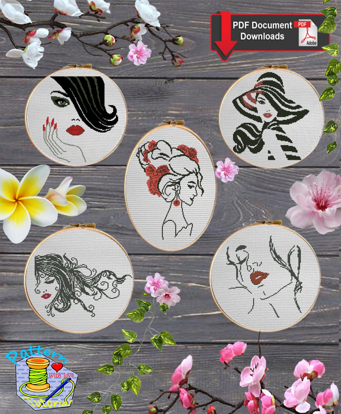 Female Silhouettes m389 Cross Stitch Embroidery Pattern - Etsy