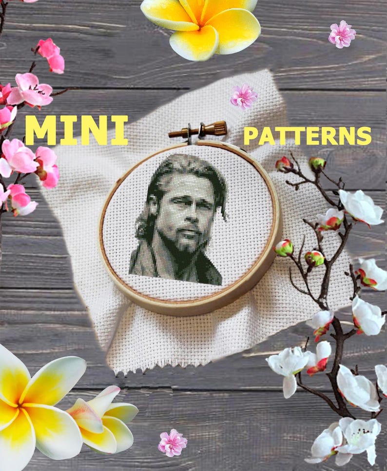 Brad Pitt Mini Cross Stitch Pattern, Modern Tiny Art Portrait, Famous ...