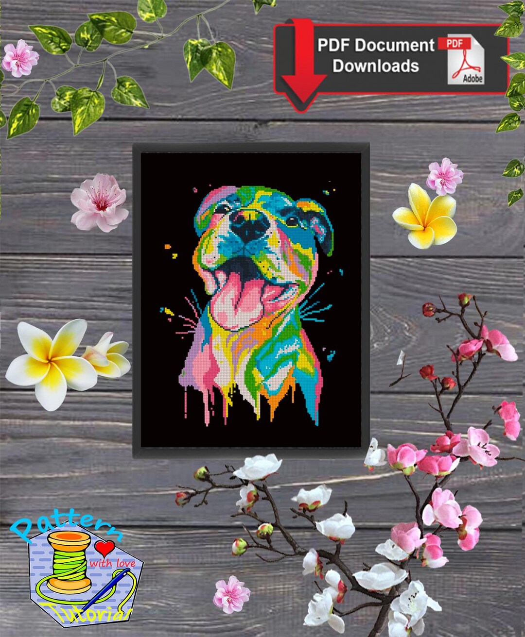 Pit Bull #69 Embroidery Cross Stitch Pattern Instant Download ...