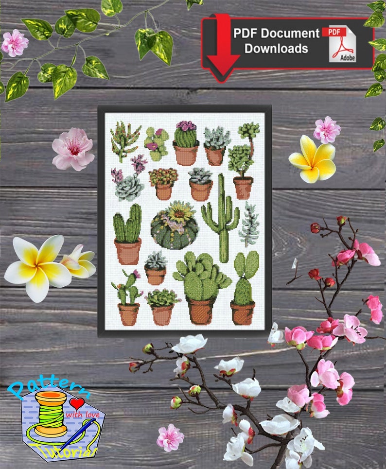 A SET of 17 Cactus Cross Stitch Pattern Succulent Cross - Etsy