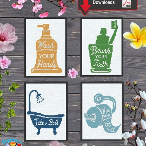 KITS Bathroom Embroidery Bathroom Cross Stitch Pattern Toilet - Etsy