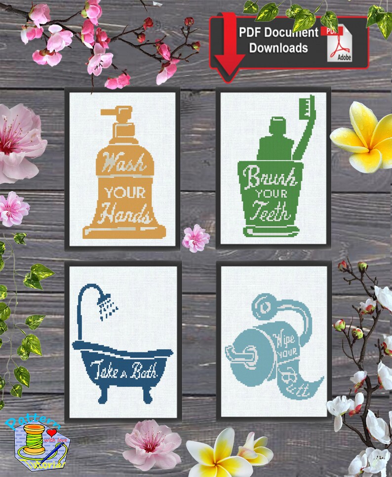 KITS Bathroom Embroidery Bathroom Cross Stitch Pattern Toilet - Etsy