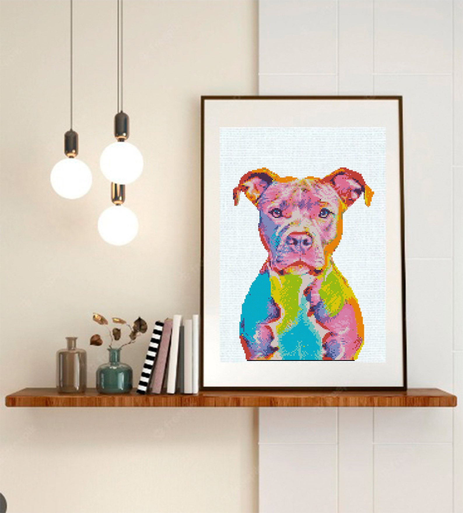 Pit Bull Cross Stitch Pattern PDF, Colorful Pitbull Dog Portrait ...