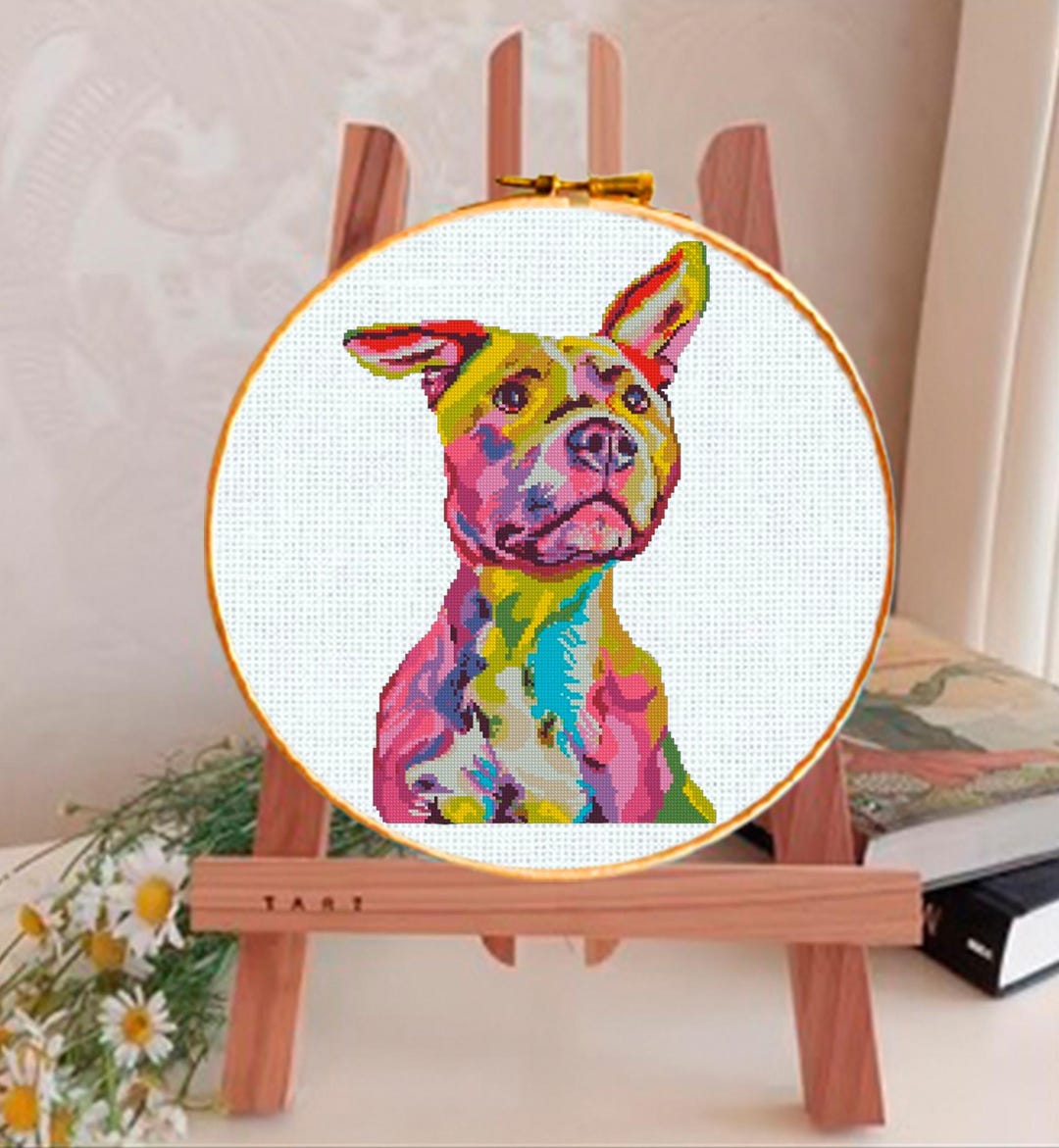 Pit Bull Cross Stitch Pattern PDF, Colorful Pitbull Dog Portrait ...