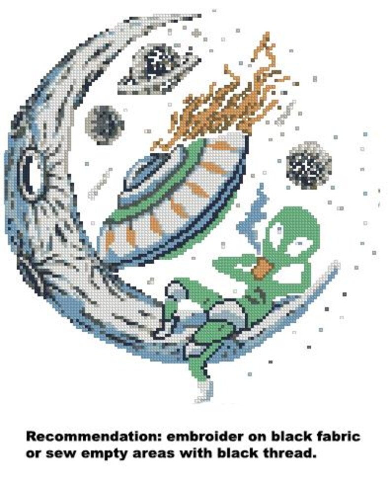 Alien UFO Cross Stitch Pattern PDF, Cute Space Alien Embroidery Design ...