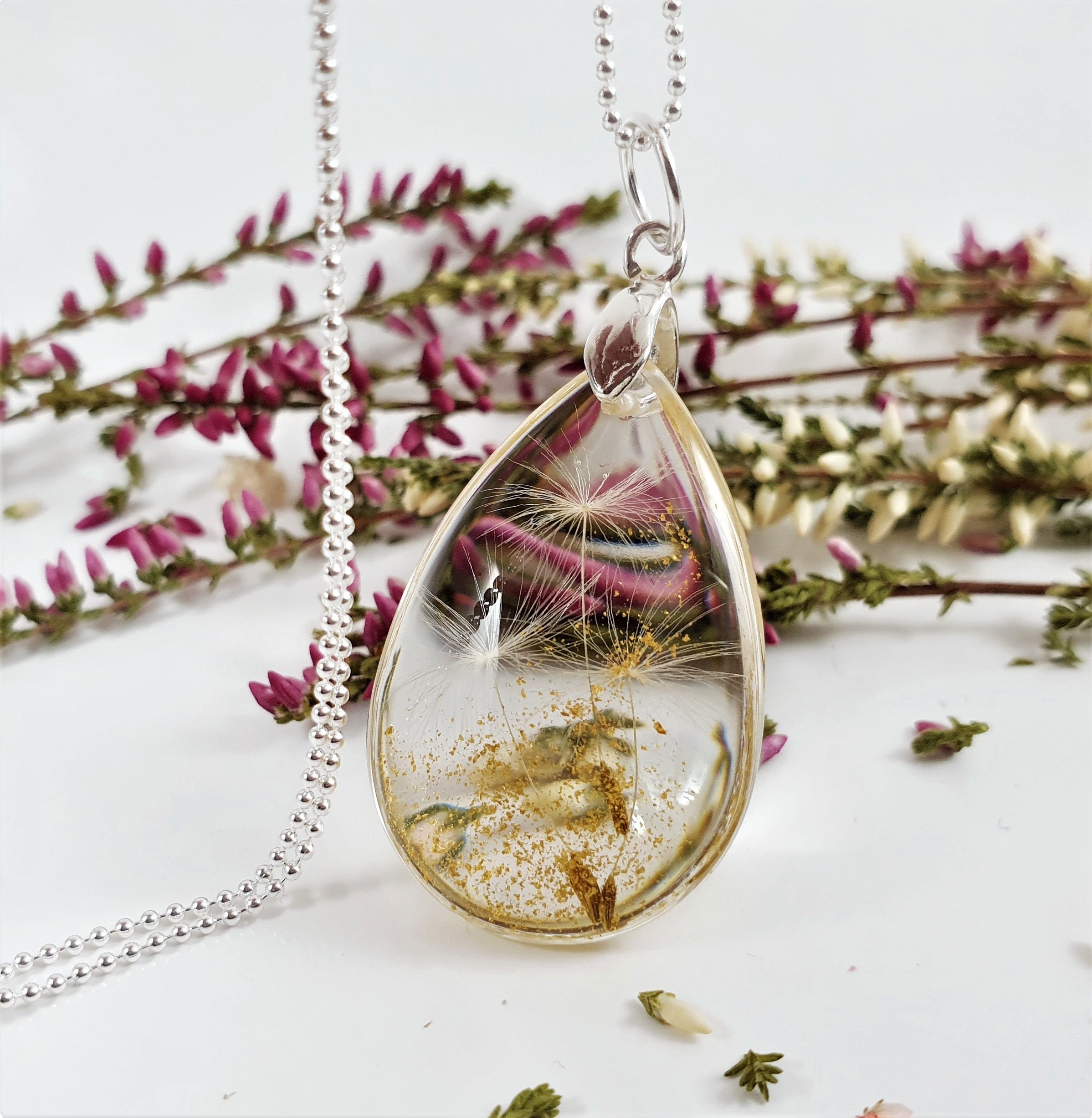 Silver Dandelion Seed Necklace, 30x20mm Wish Pendant, Mother's Day Gift ...