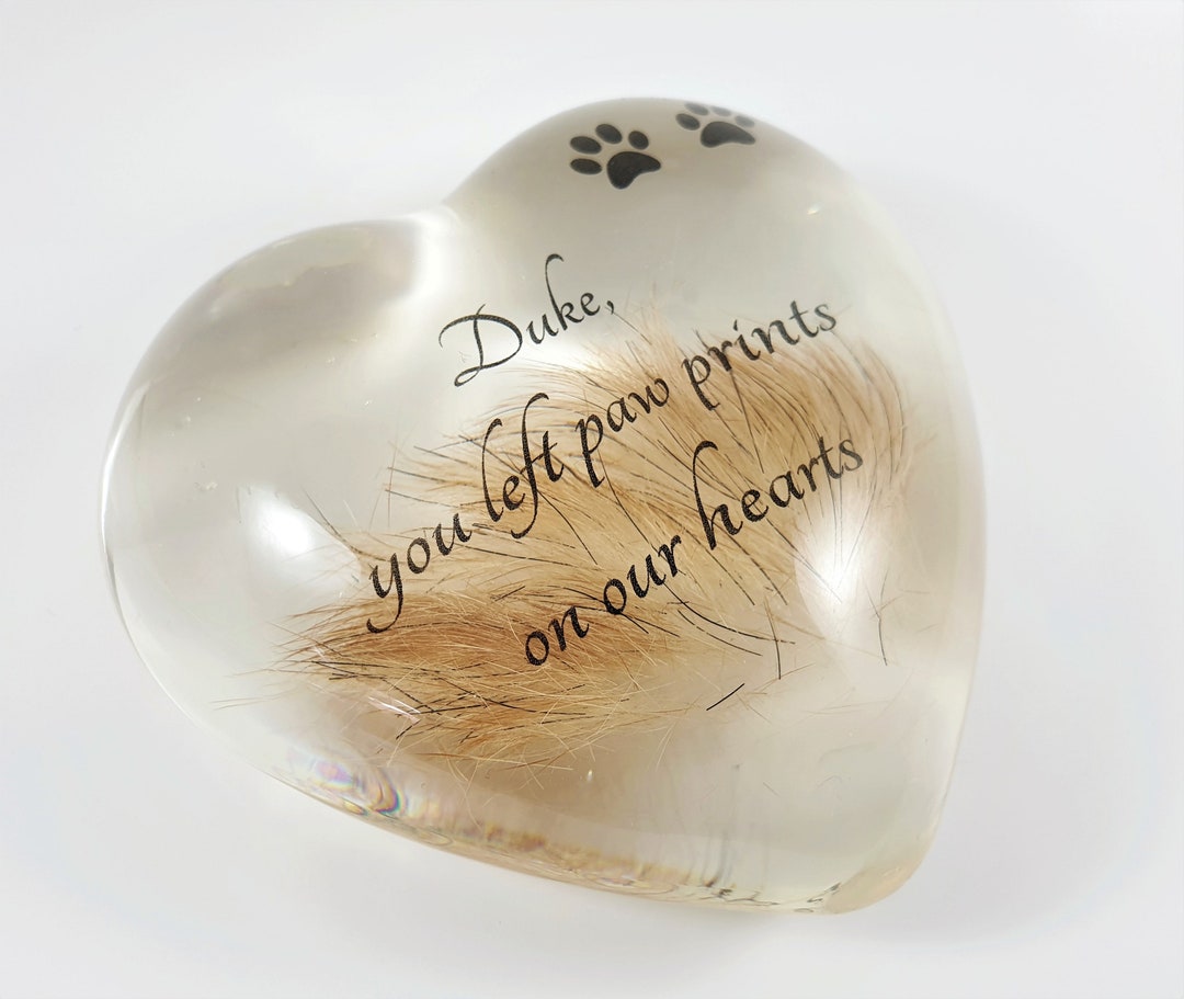 Custom Pet Fur Memorial, Resin Heart Paperweight, Loss of Dog Cat ...