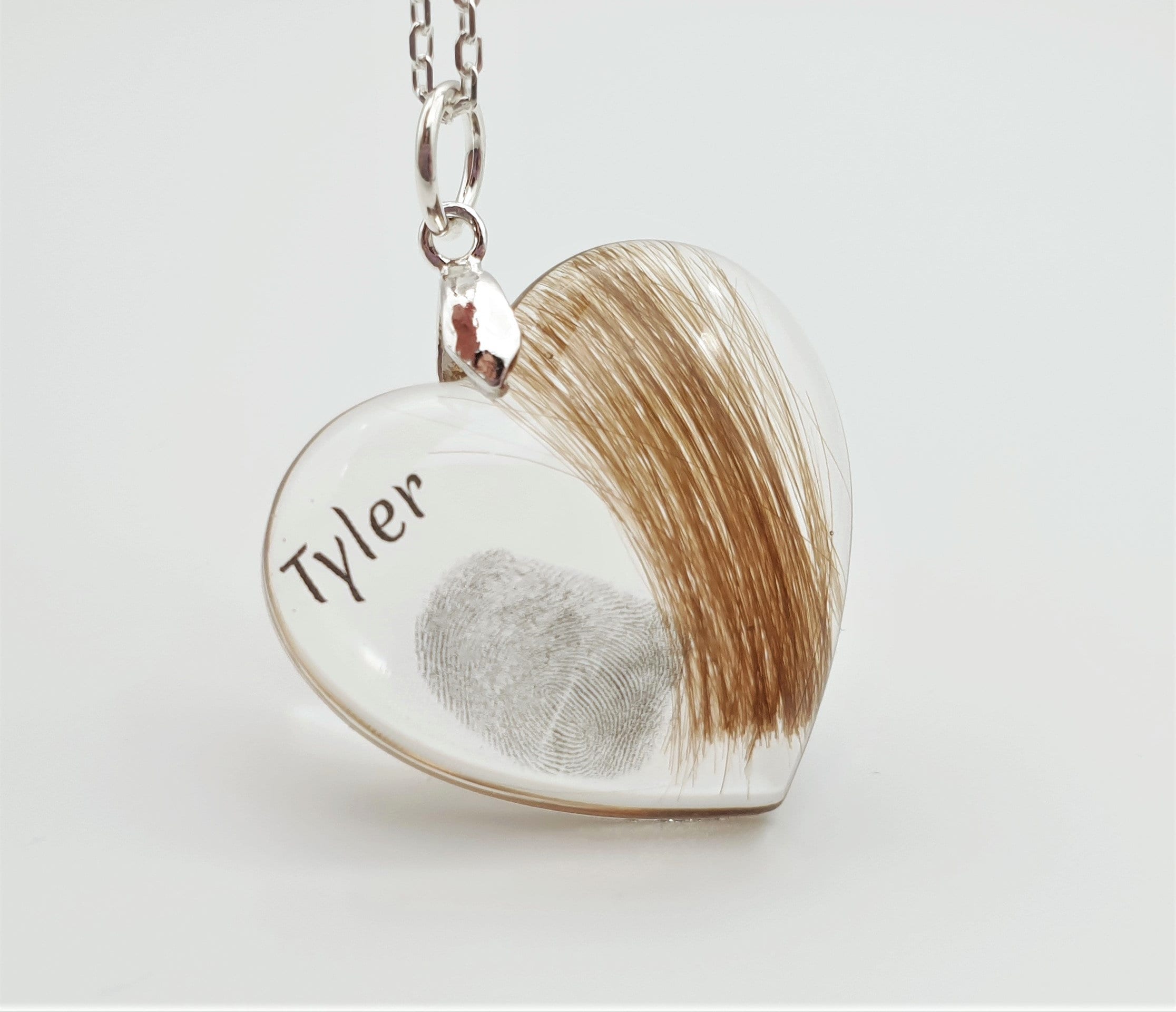 Resin Fingerprint and Hair Keepsake Pendant, Sterling Silver Memorial ...