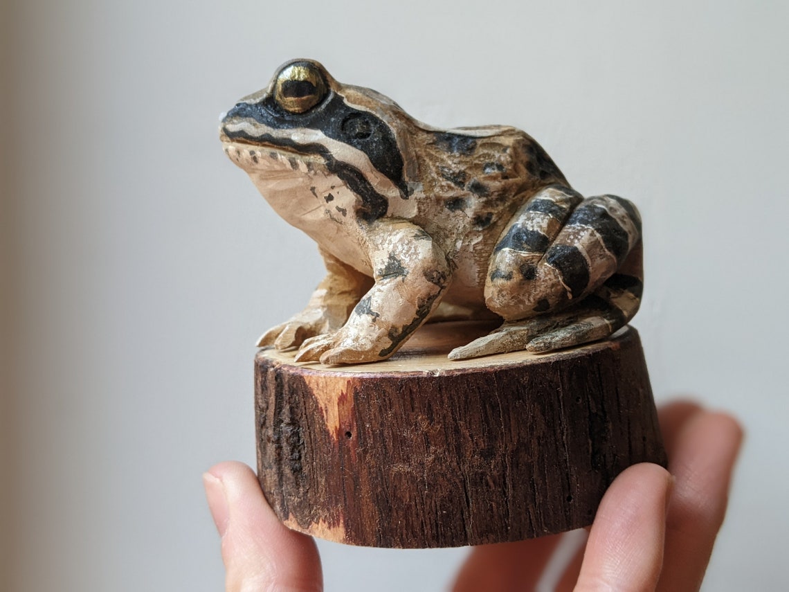 Wooden Frog Sculpture Handmade Realistic Figure Detailed - Etsy