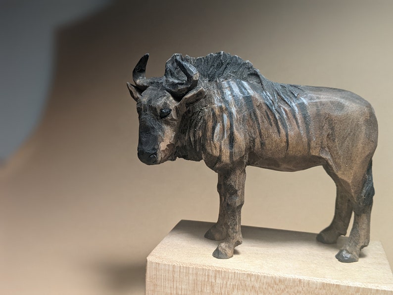 Wooden Gnu Sculpture Brindled Gnu Blue Wildebeest Figure - Etsy