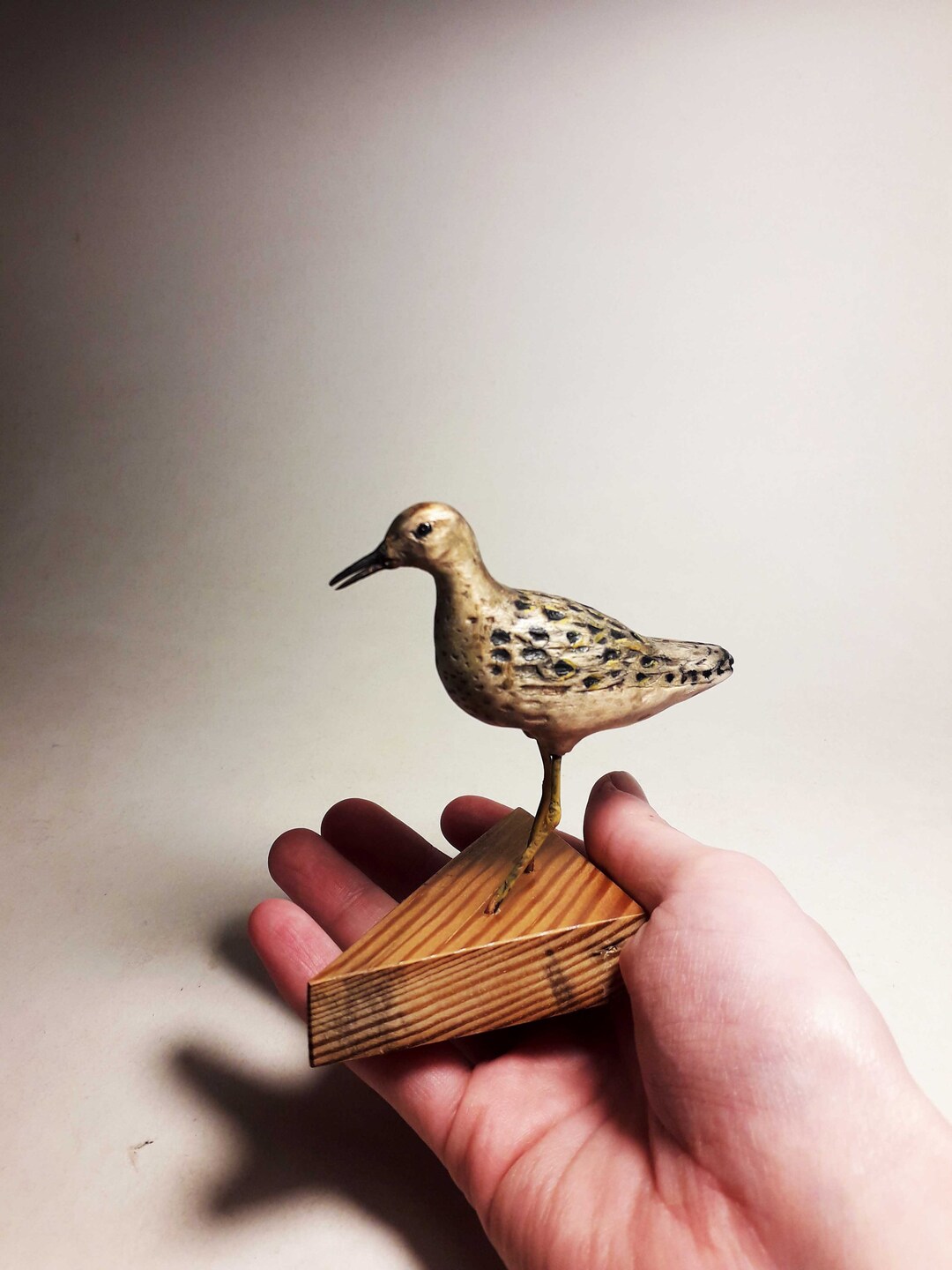 Little Ruff Wooden Statue, Hand Carved Bird Sculpture, Handmade Bird ...
