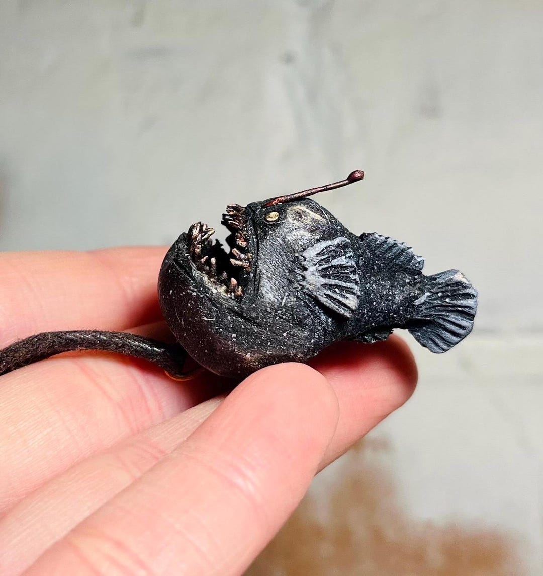 Handmade Anglerfish Pendant, Deep Sea Fish Figurine, Devil Fish Pendant ...