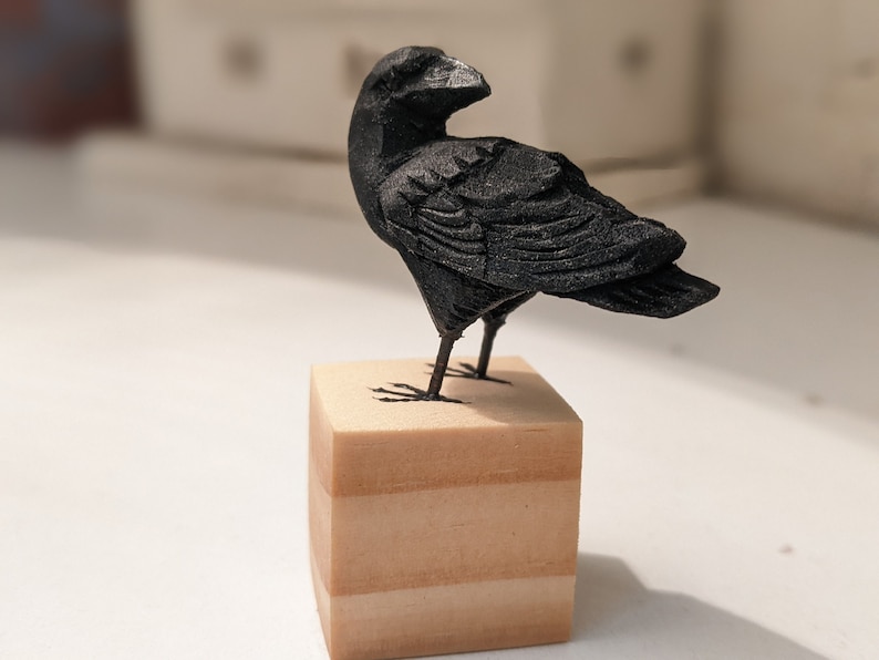 Hand Carved Wooden Raven Figurine, Unique Wood Sculpture, Home Decor ...