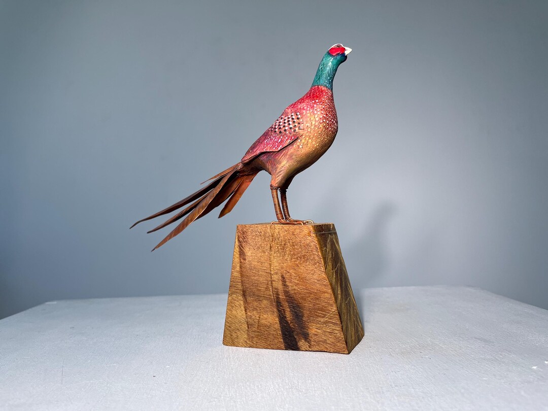 Hand-carved Pheasant Sculpture, Realistic Wooden Bird Figurine ...