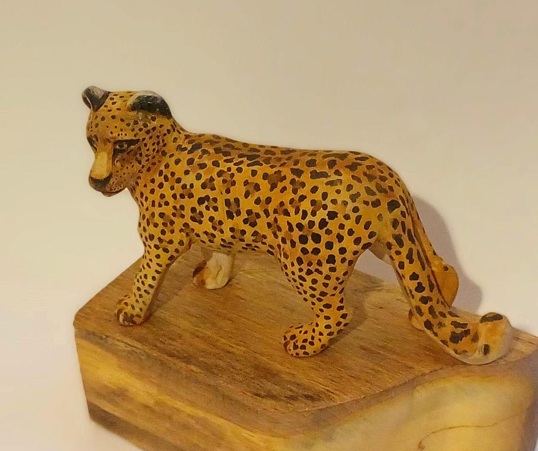 Hand-carved Wooden Leopard Figurine: Wildlife Art Sculpture - Etsy