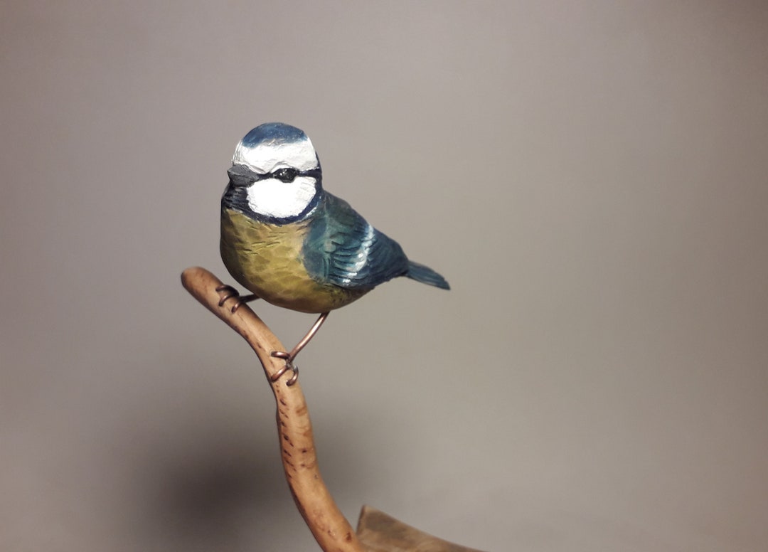 Blue Bird Sculpture Blue Tit Carving Wooden Bird Hanmade - Etsy UK