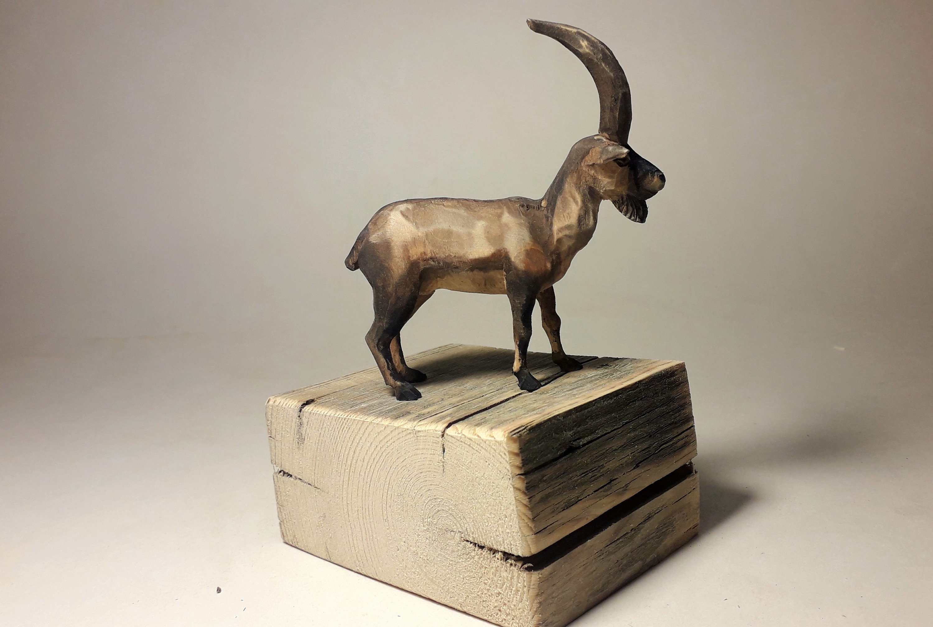 Wild Goat Sculpture Mountain Goat Wooden Animal Detailed | Etsy