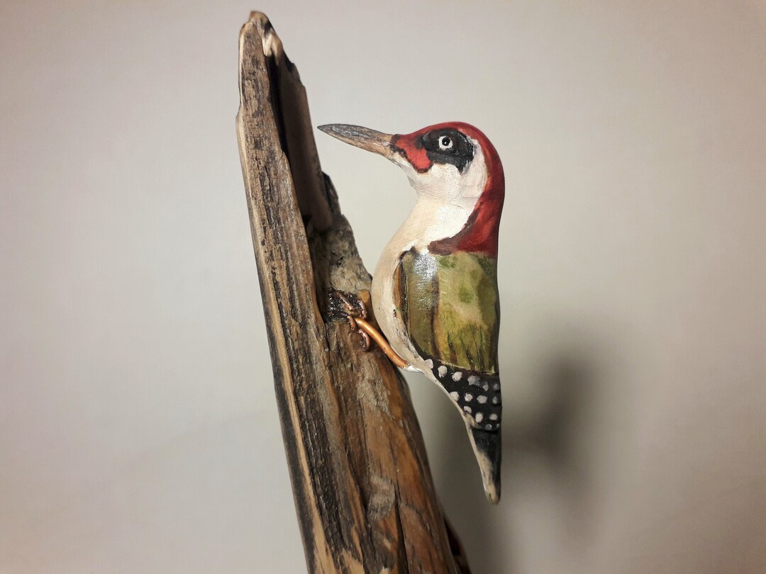 Green Woodpecker Figurine, Naturalistic Bird Art, Woodpecker Sculpture ...