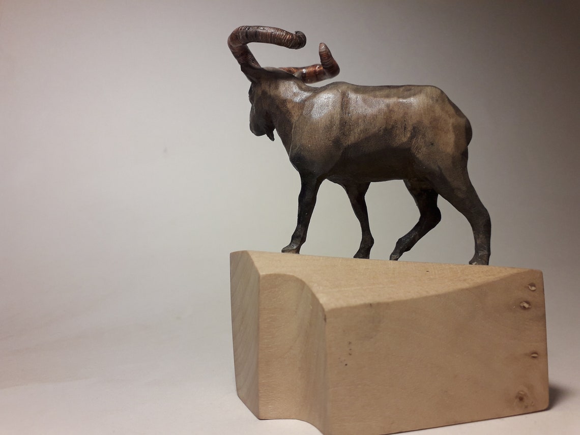 Mountain Goat Sculpture Wooden Antelope Figurine Wild Goat | Etsy