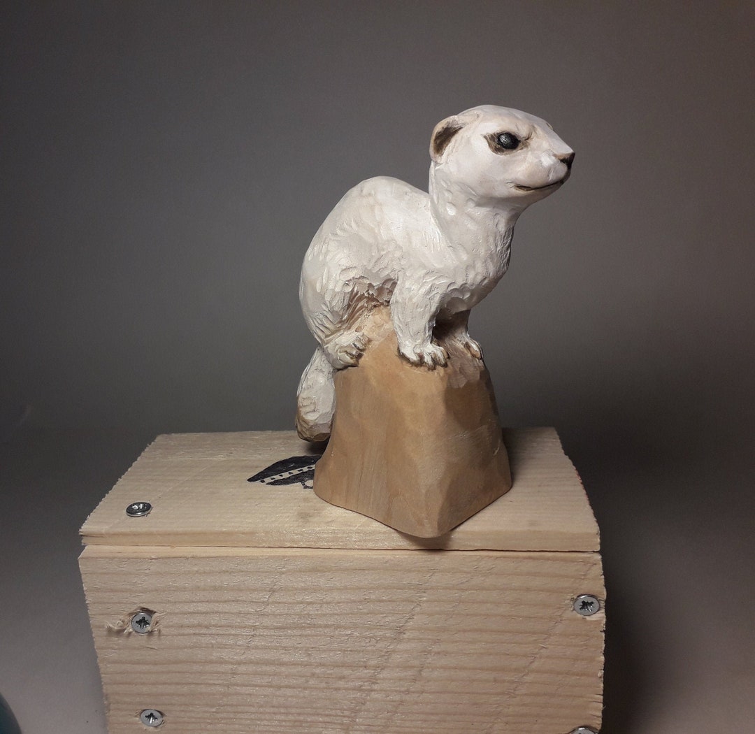 Sculpture de belette blanche, belette en bois, figurine de belette ...