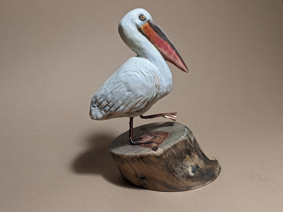 Hand-carved Wooden Pelican Figurine: Basswood Bird Sculpture - Etsy