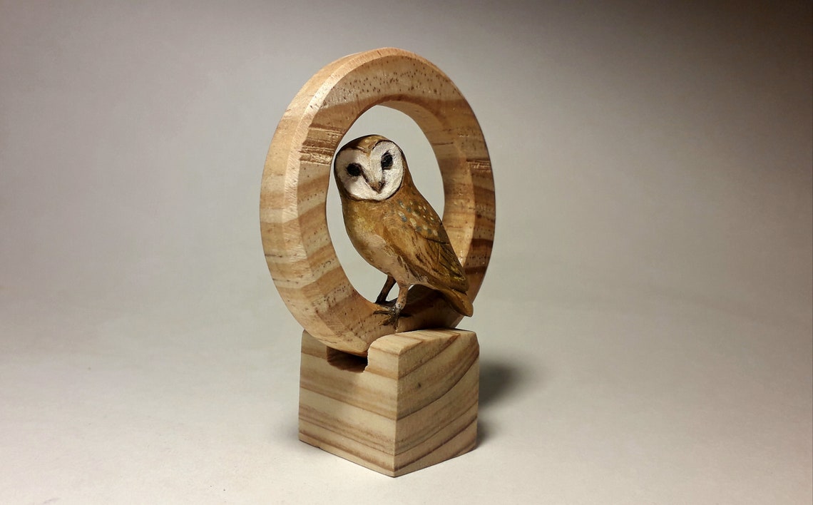 Barn Owl Sculpture Little Wooden Owl Gift for Owl Lover - Etsy