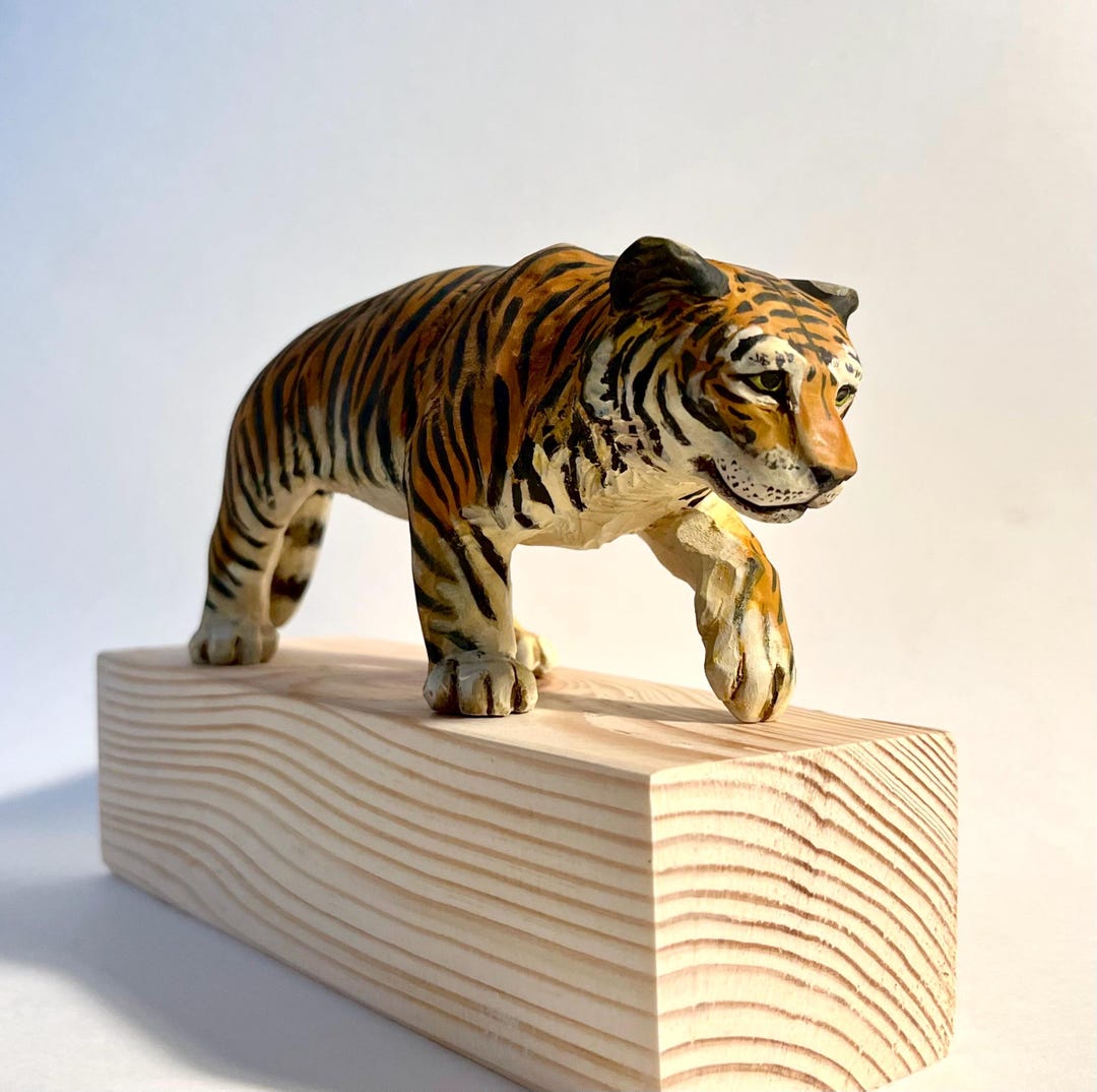 Wooden Tiger Sculpture, Wildlife Art Collectible, Tiger Animal for ...