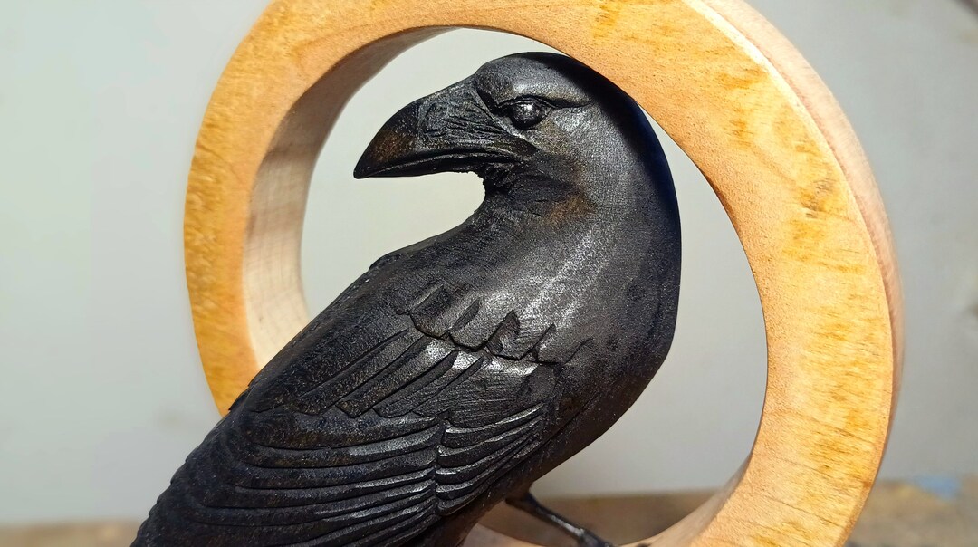 Hand-carved Wooden Raven Sculpture: Detailed Crow Figurine - Etsy
