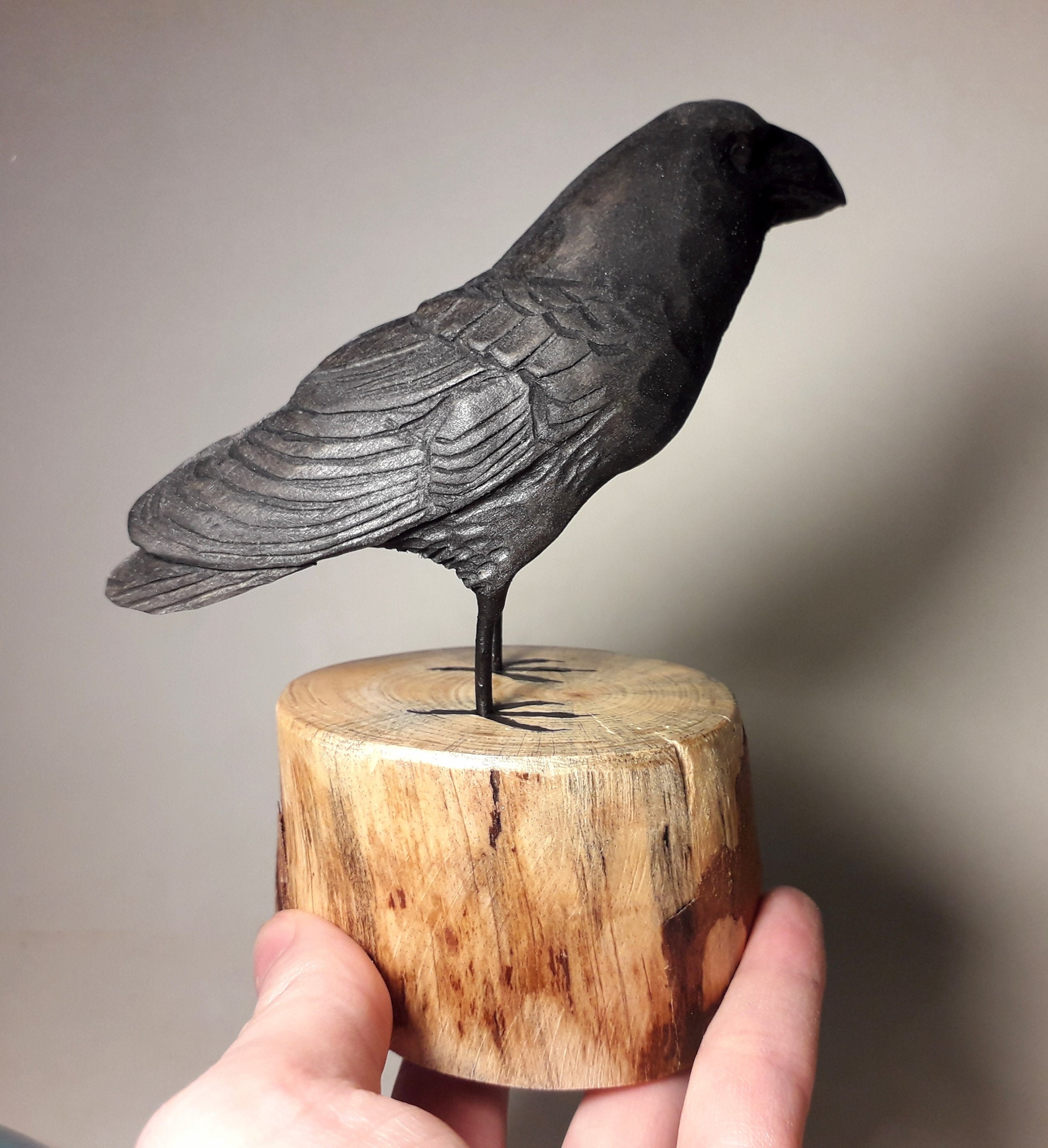 Wooden Raven Statue Hand Carved Sculpture Raven Art Raven - Etsy