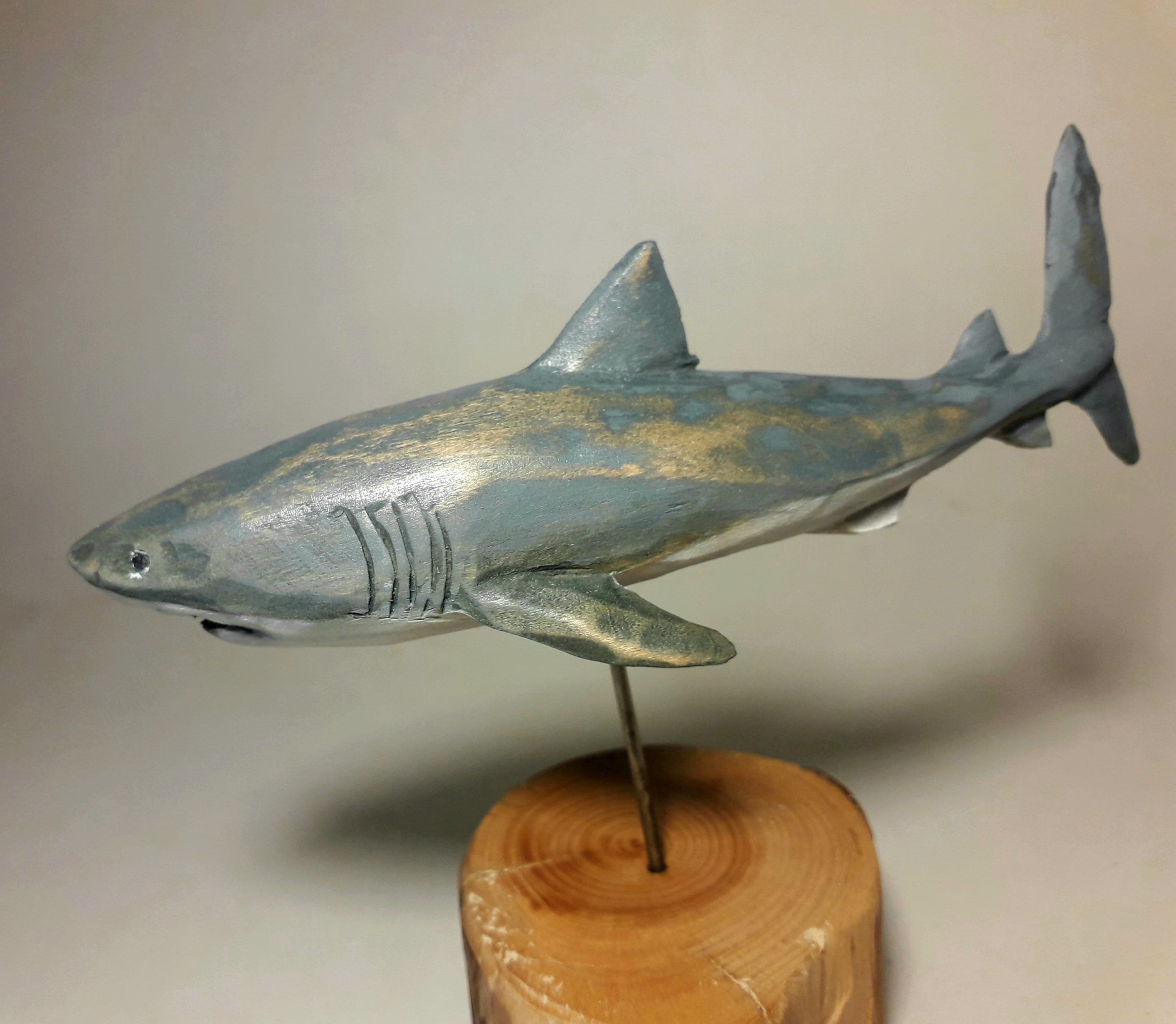 Hand-carved Wooden White Shark Sculpture, Marine Animal Artwork, Ocean ...