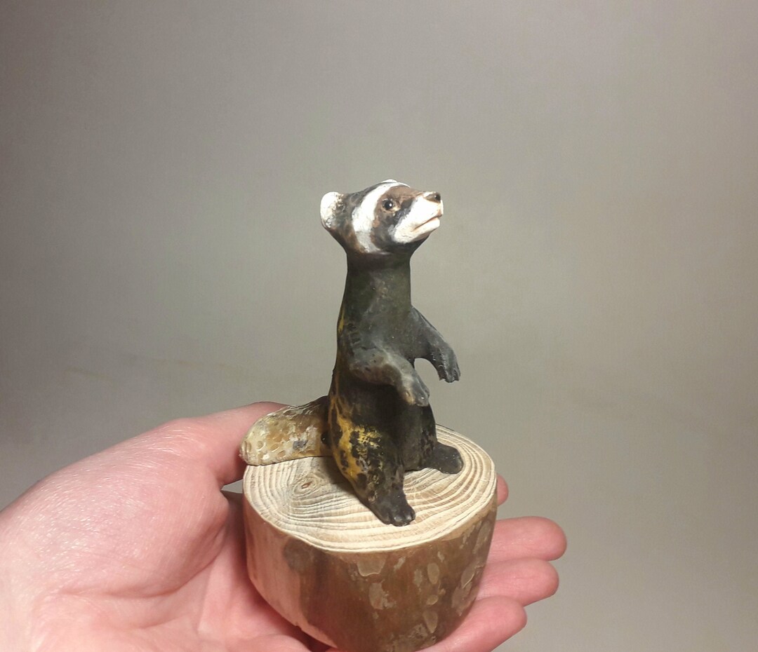 Wooden Polecat, Marbled Polecat Sculpture, Little Animal Carving ...