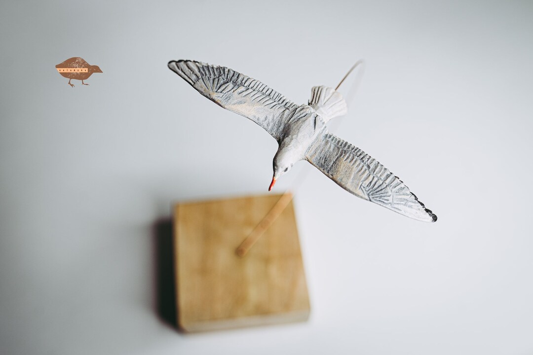 Hand Carved Kinetic Seagull Figurine, Black-headed Gull Sculpture, Gift ...