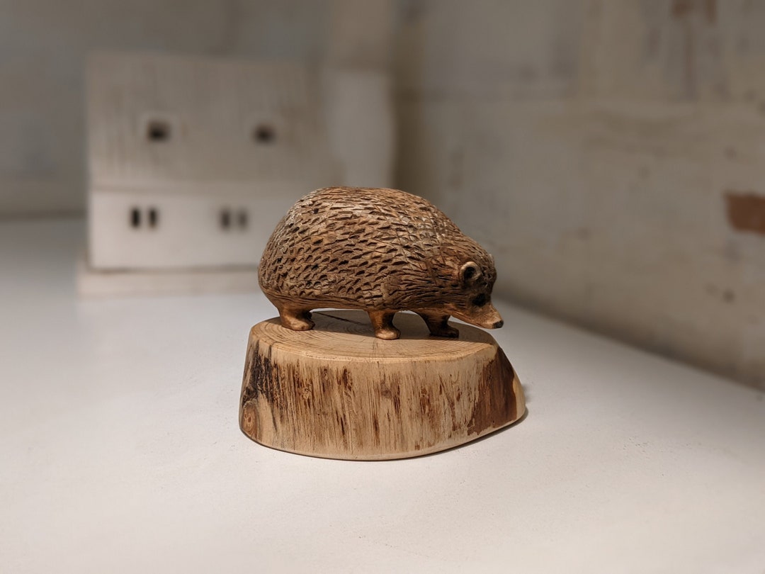 Hand-carved Basswood Hedgehog Figurine: Watercolor Painted Sculpture - Etsy