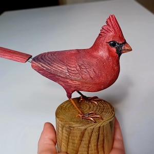 Red Cardinal Bird Sculpture, Naturalistic Size Bird, Kinetic Figurine ...