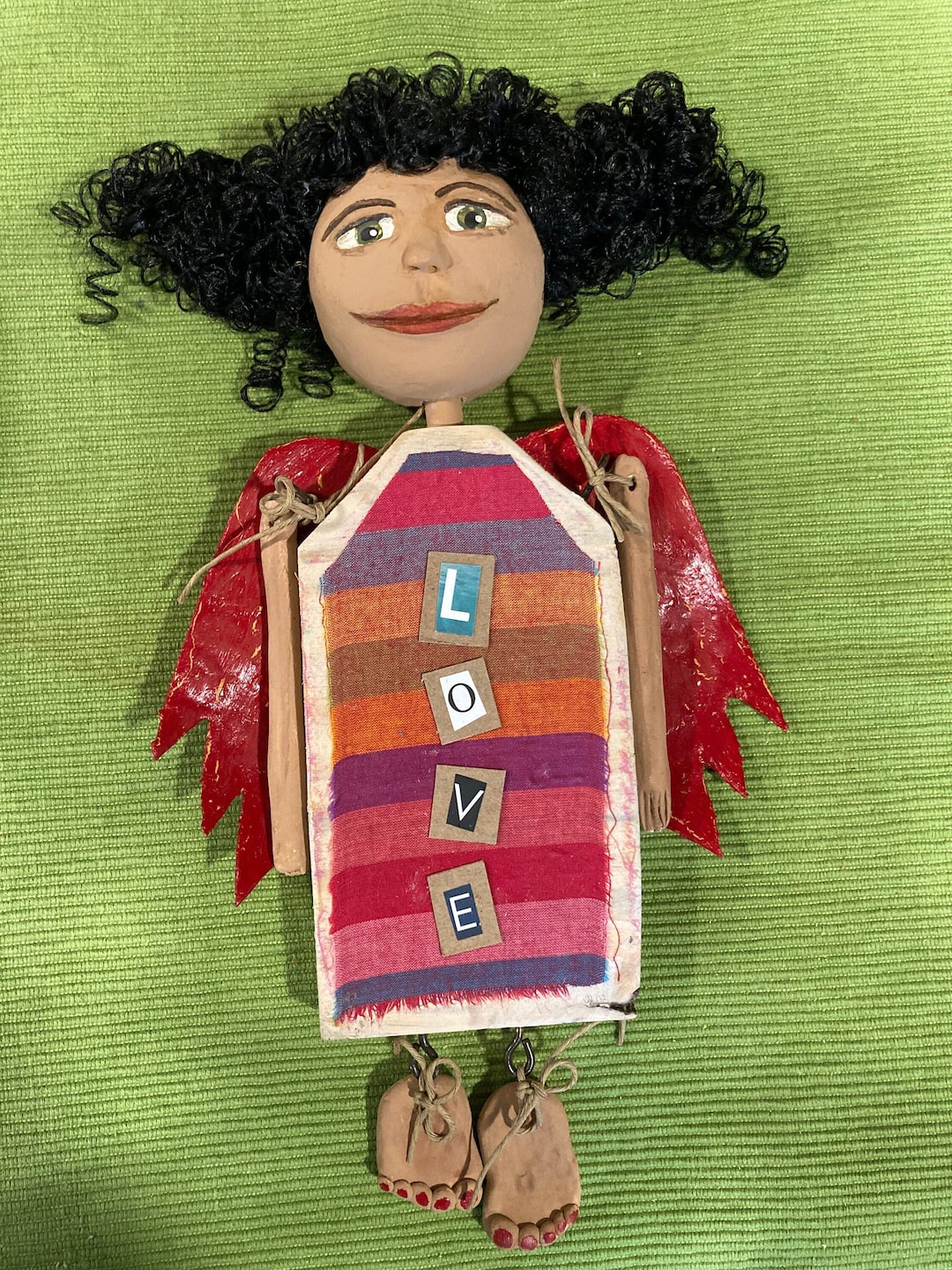 Sarah: Paper Clay and Wood Wall Hanging, Angel Art Doll, Mixed Media ...