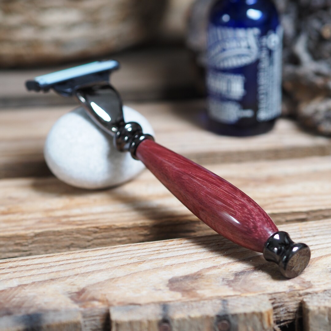 Wooden Razor Handle Made From Purple Heart and Black Metal Fittings ...