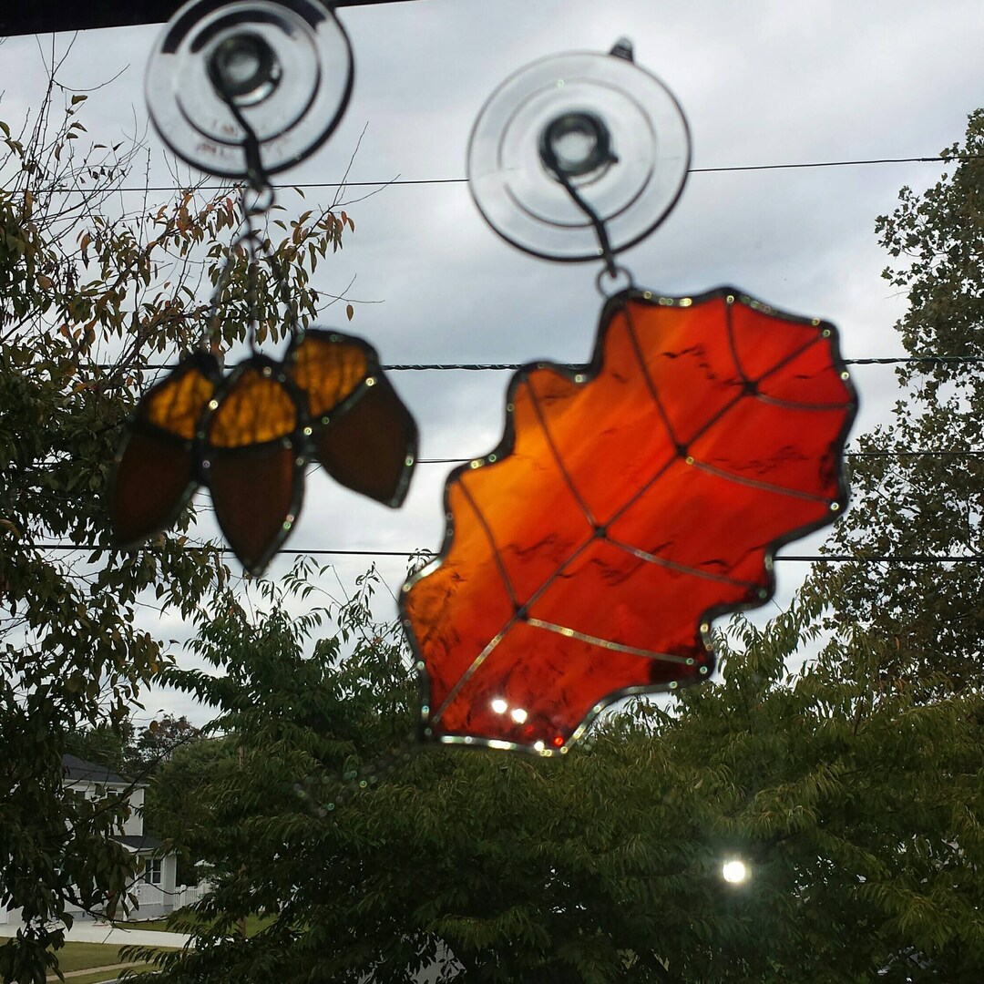 Stained Glass Fall Leaves, Stained Glass Oak Leaf, Stained Glass Acorns ...