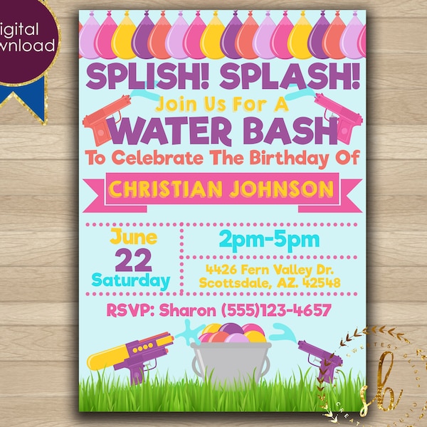 Water Gun Party Invitation, Splish Splash Invitation, Water Bash ...