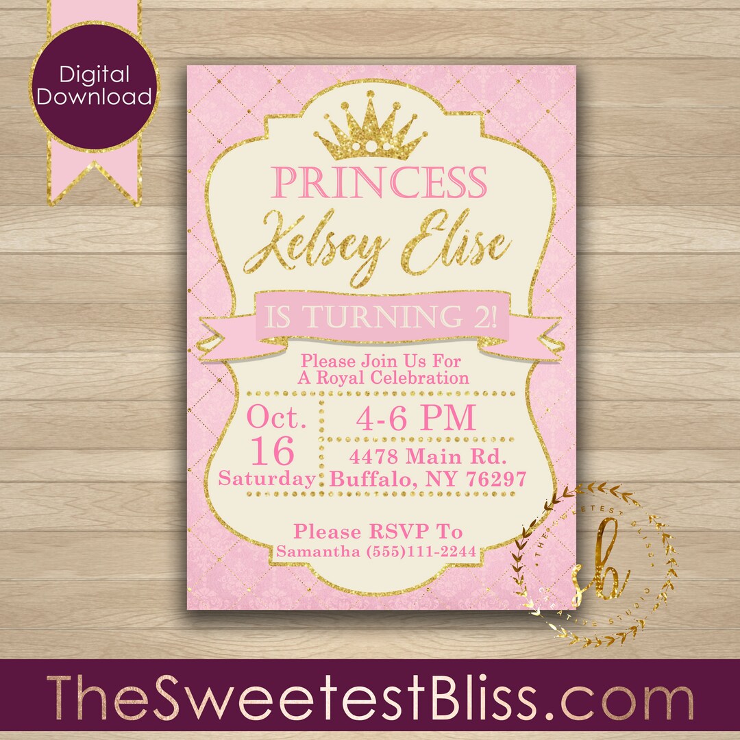 Princess Invitation, Princess Birthday Party Invitation, Pink and Gold ...