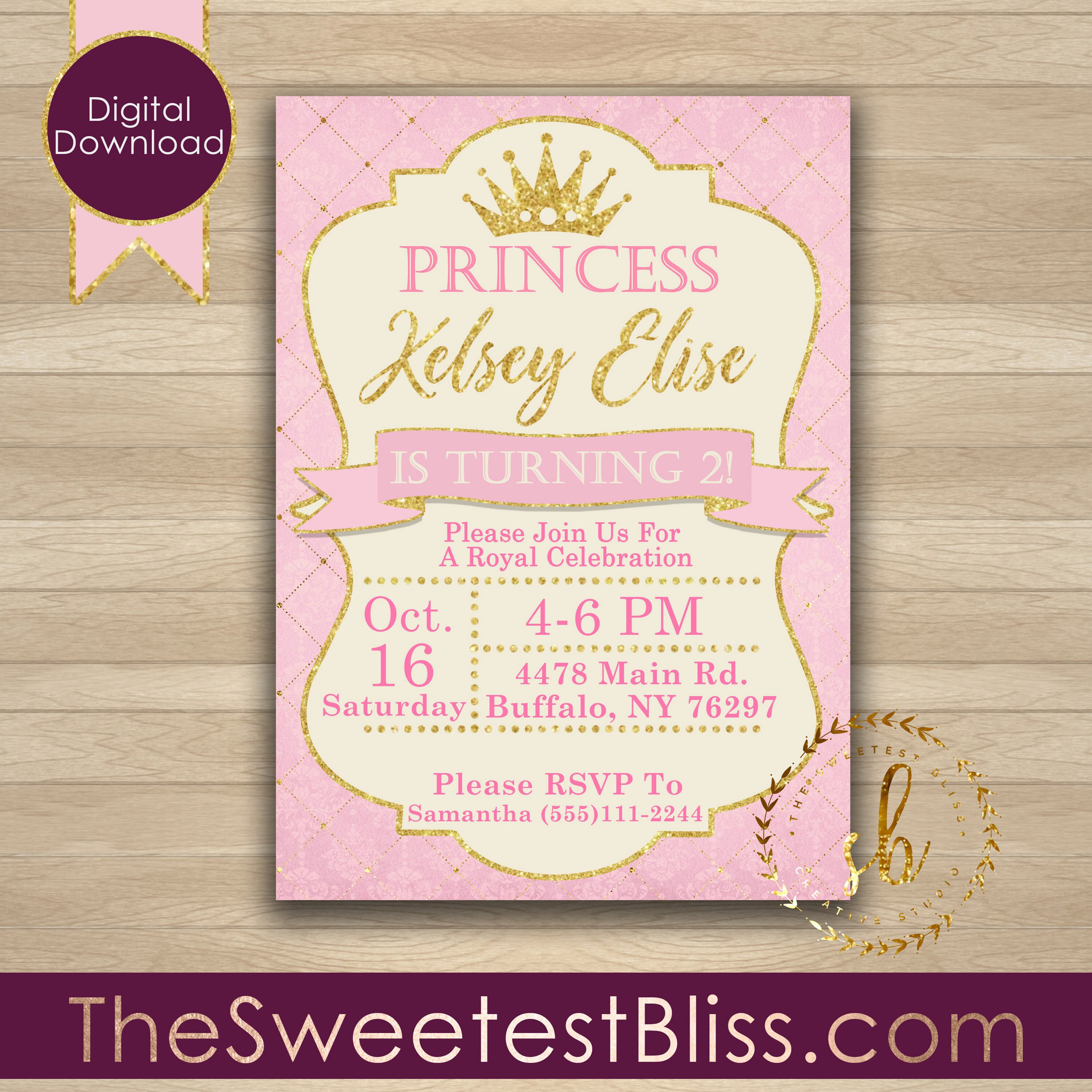 Princess Invitation Princess Birthday Party Invitation Pink - Etsy